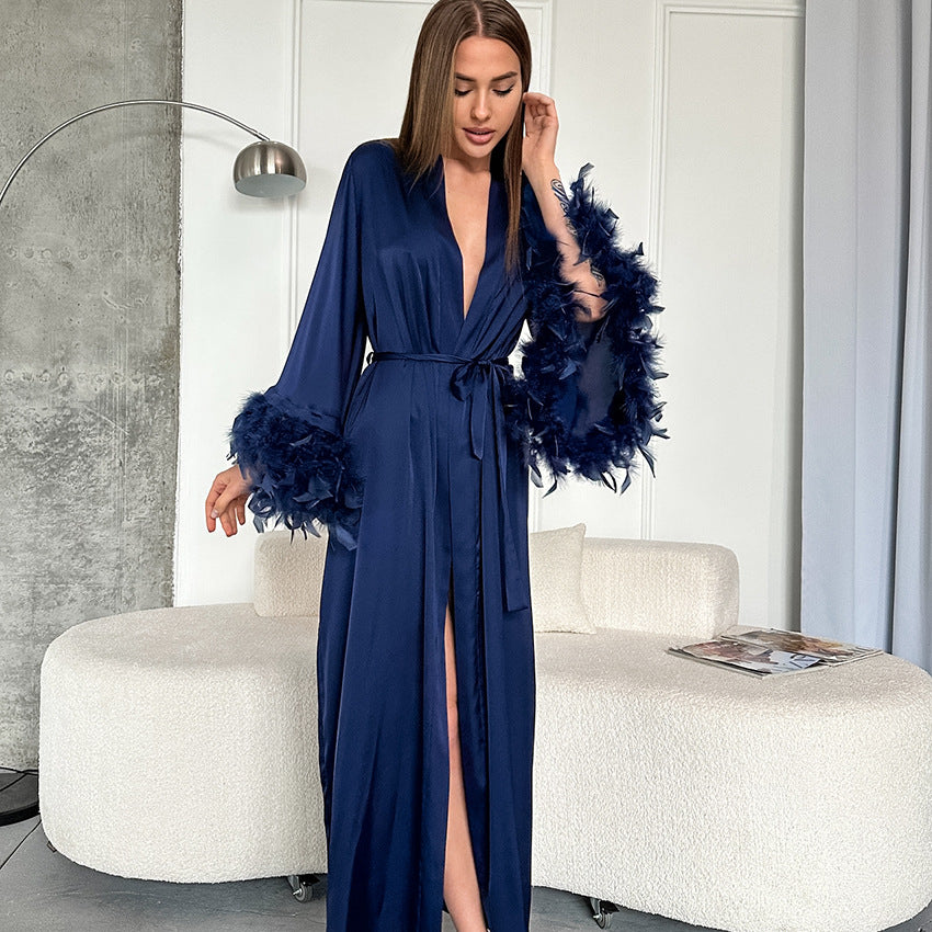 Navy Blue Satin Kimono Robe – Miss Satin